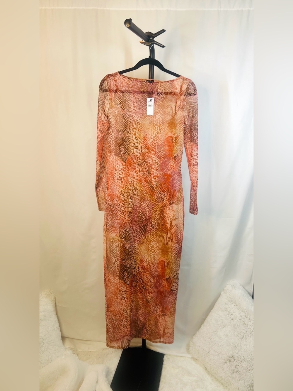 Express | Dresses | Express Pink And Orange Snakeprint Long Sleeve Maxi ...